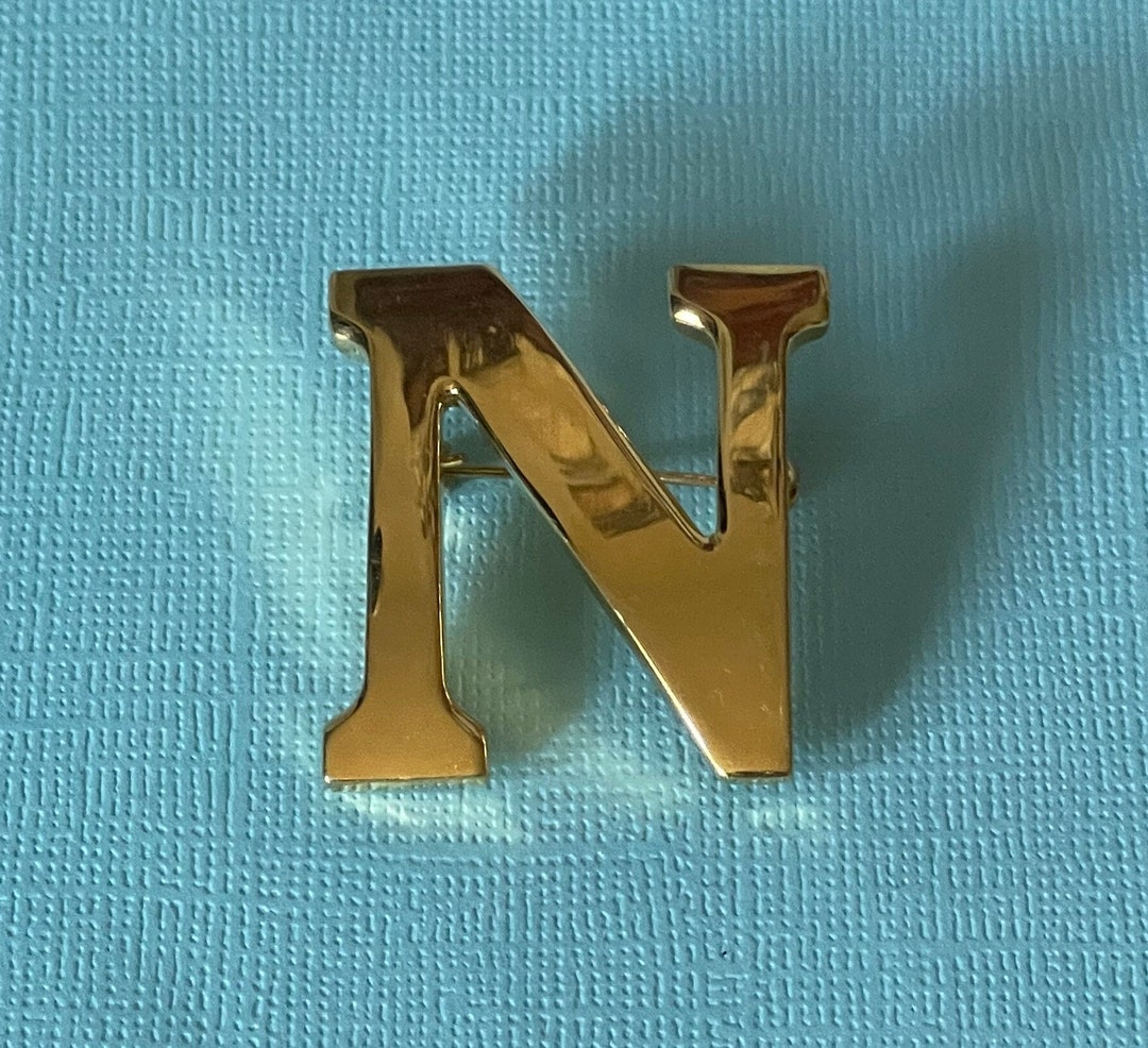 Vintage Letter N Brooch Signed AK Letter N Pin Gold Letter N - Etsy