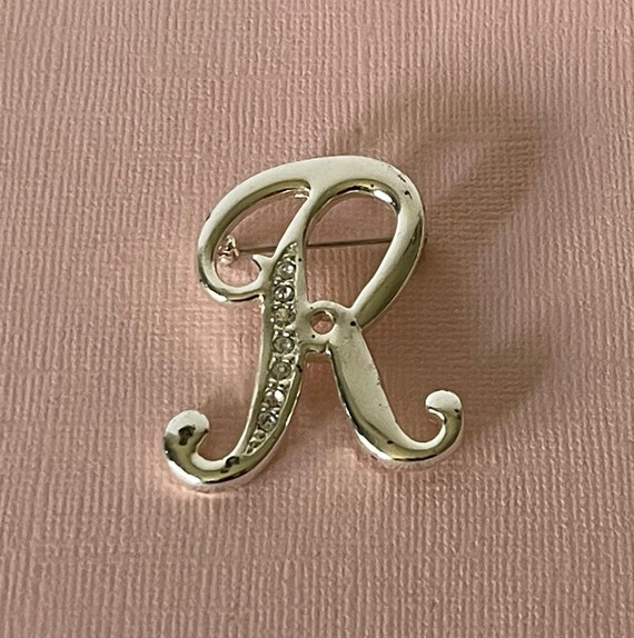 Vintage letter R brooch, silver letter r pin, letter … - Gem