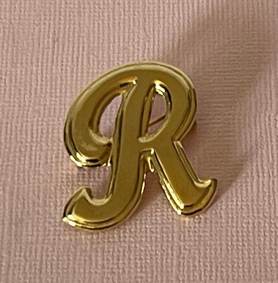 Vintage letter R brooch, gold letter R pin, letter R … - Gem