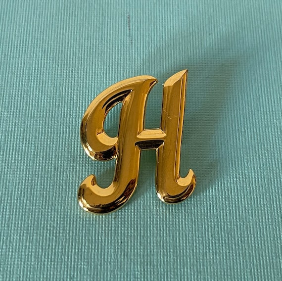 Vintage letter H brooch, letter H pin, gold letter h … - Gem