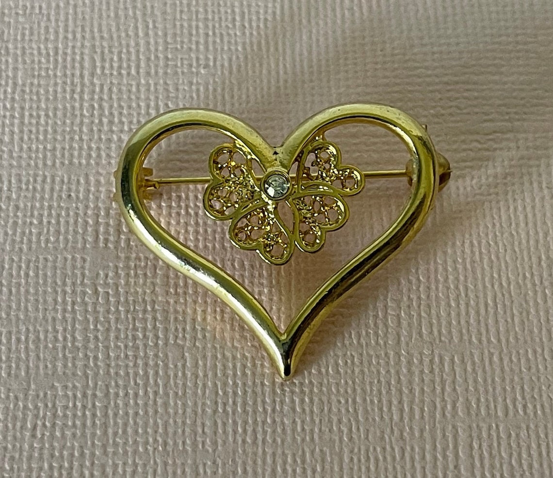 Vintage Heart Brooch Gold Heart Pin Valentine's Heart - Etsy