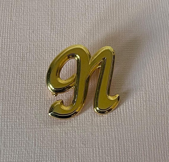 Vintage letter N brooch, letter n pin, letter n vinta… - Gem