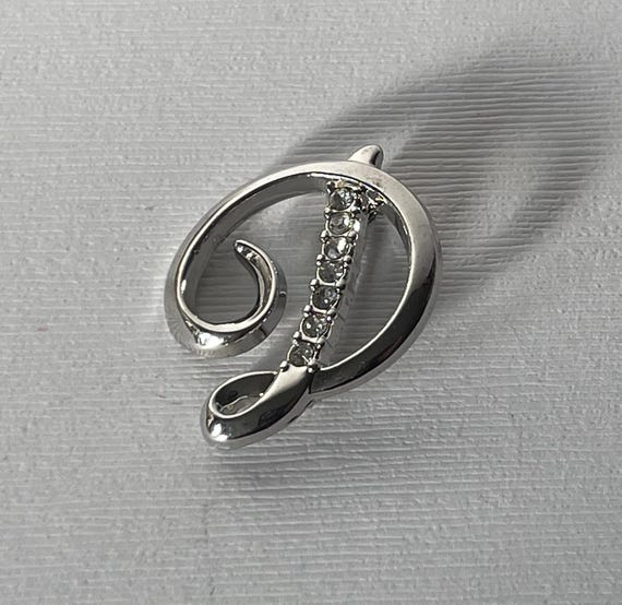 Vintage letter D brooch, rhinestone letter D pin, sil… - Gem
