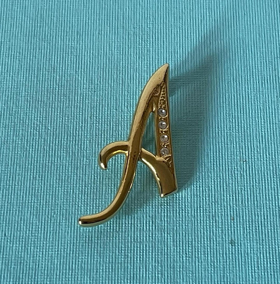 Vintage Letter A Brooch, Rhinestone Letter A Pin, Gold Letter a Brooch ...