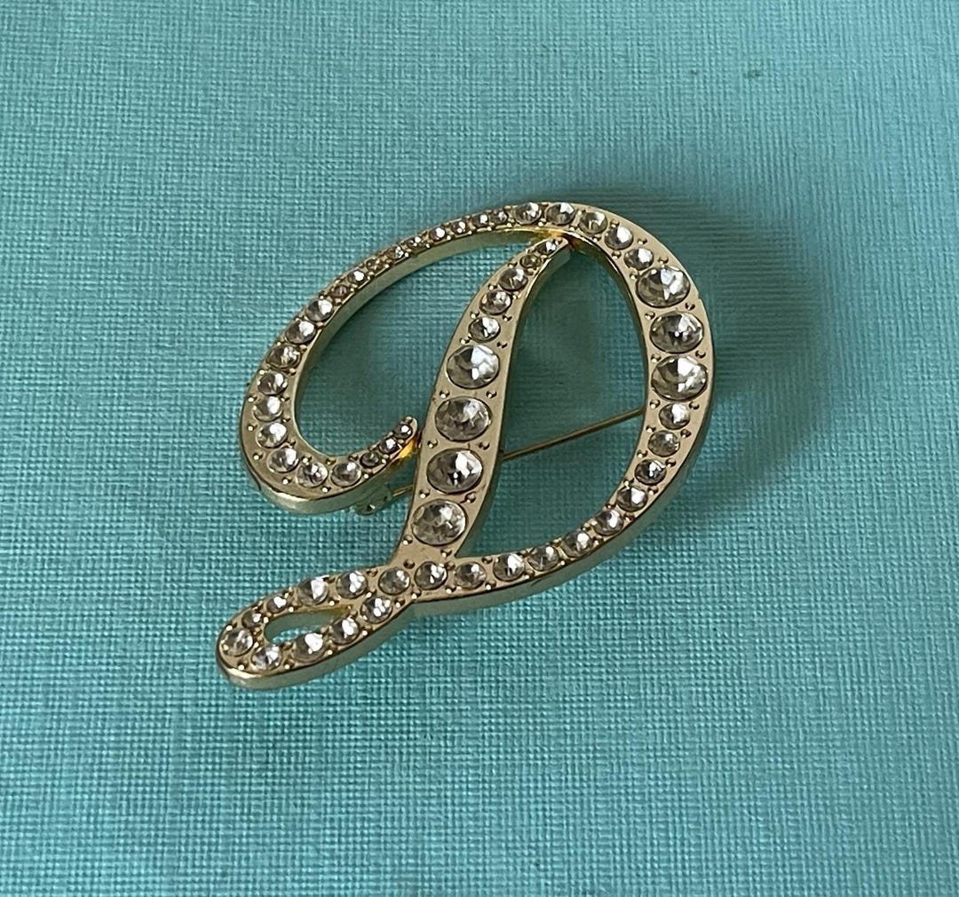 Large Vintage Letter D Brooch, Silver Letter D Pin, Rhinestone Letter D ...