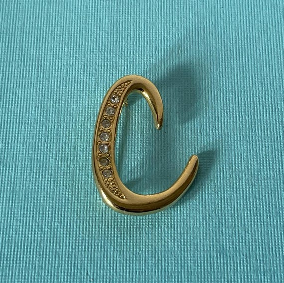Vintage letter C brooch, rhinestone letter c pin, let… - Gem