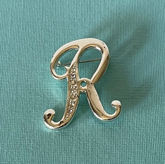 Vintage letter R brooch, silver letter r pin, letter … - Gem
