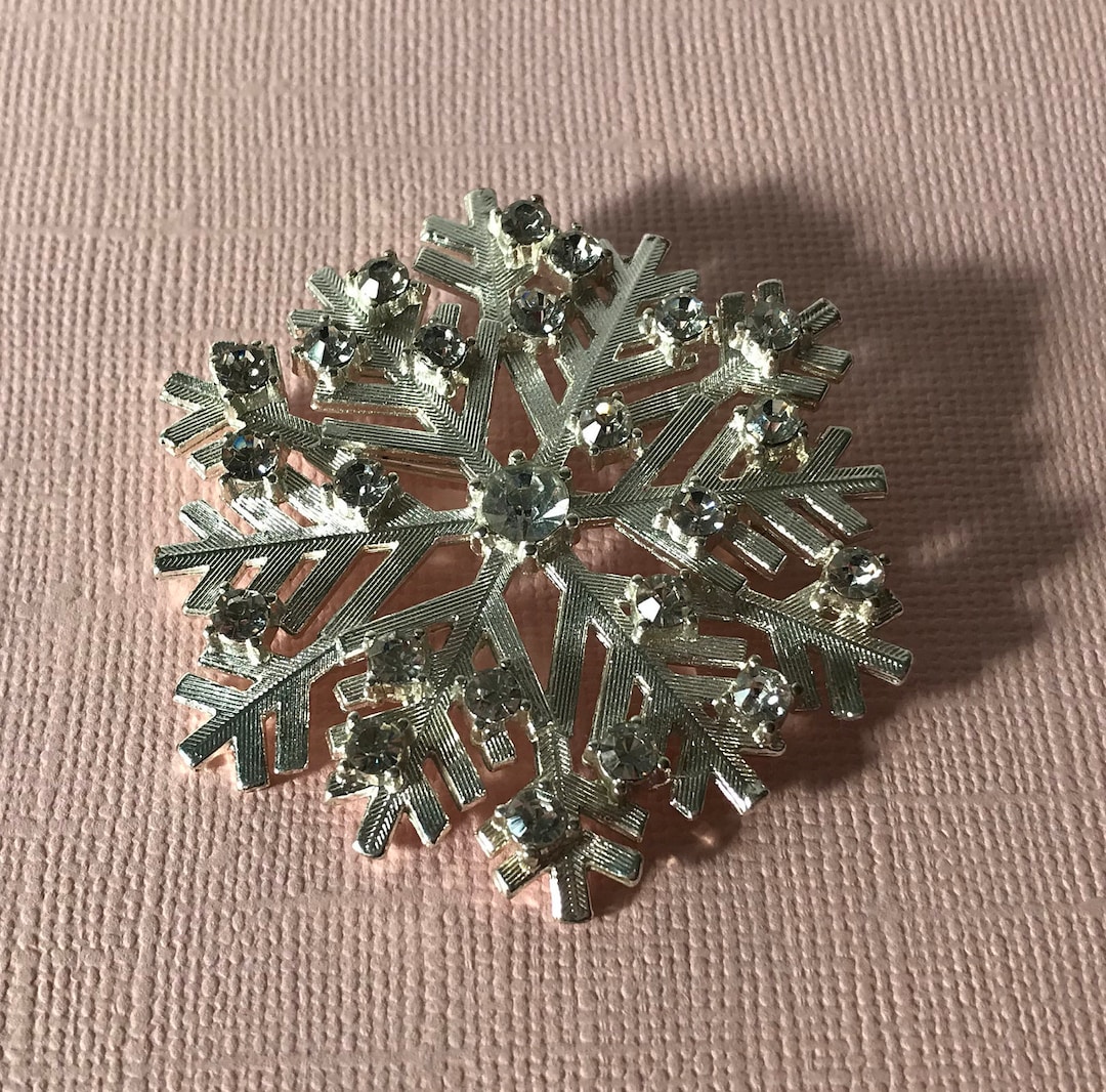 Vintage Rhinestone Snowflake Brooch, Silver Snowflake Brooch, Christmas ...