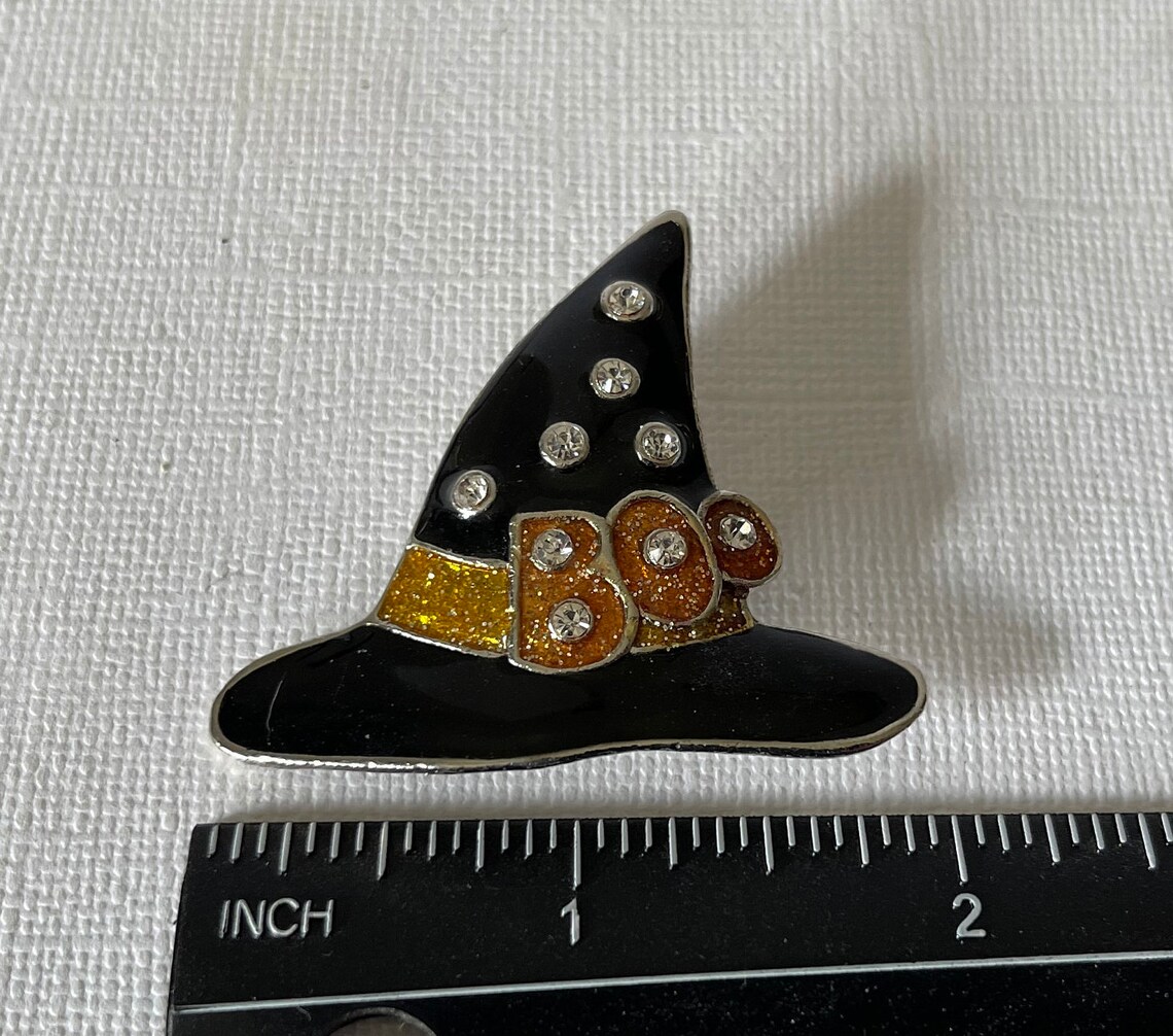 Vintage Witches Hat Halloween Brooch BOO Brooch Rhinestone - Etsy