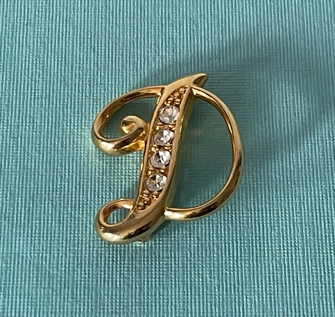 Vintage Letter D Brooch, Rhinestone Letter D Pin, Letter D Jewelry ...