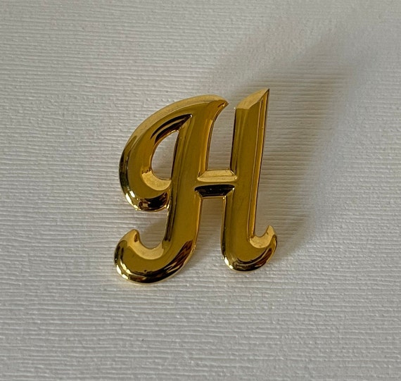 Vintage letter H brooch, letter H pin, gold letter h … - Gem