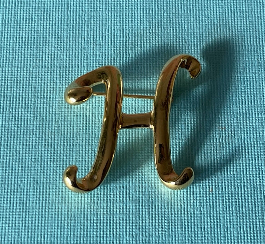 Vintage Letter H Brooch Letter H Pin Gold Letter H Brooch - Etsy