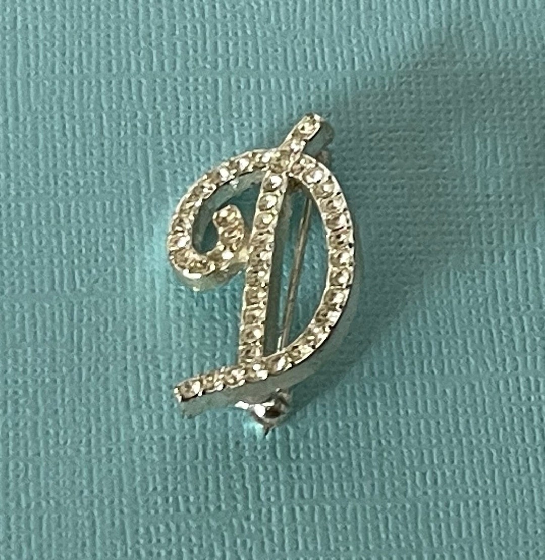 Vintage Letter D Brooch, Rhinestone Letter D Pin, Letter D Jewelry ...