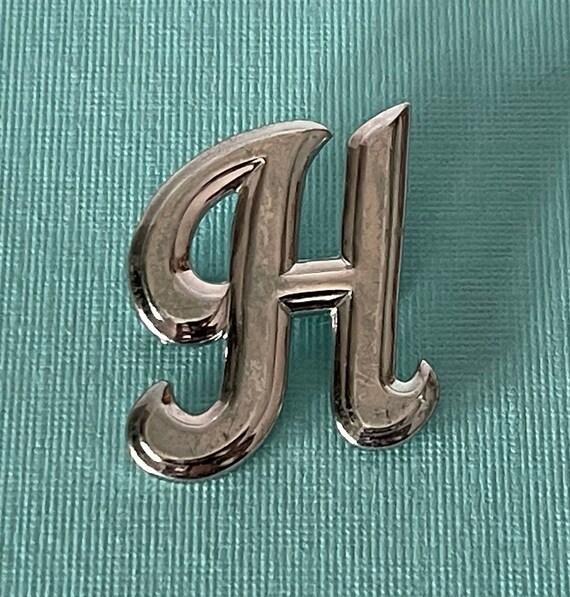 Vintage letter H brooch, silver letter H pin, monogra… - Gem