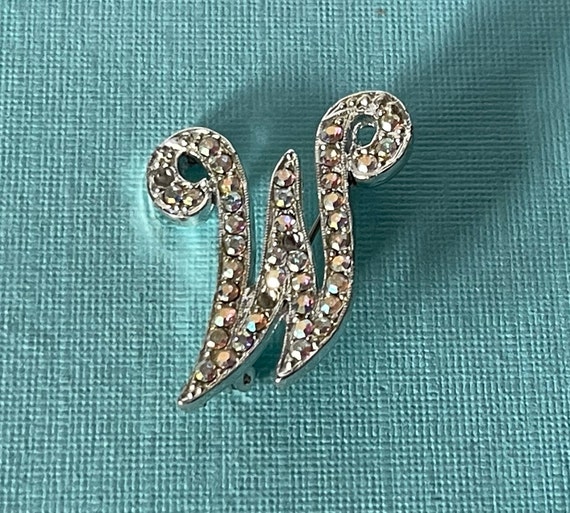 Vintage letter M brooch, rhinestone letter M pin, let… - Gem