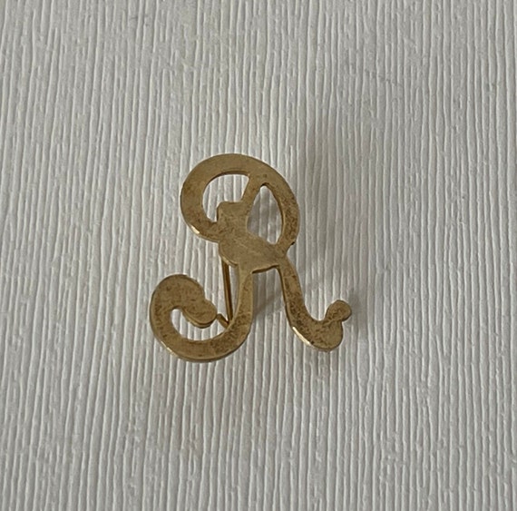 Vintage letter R brooch, letter R jewelry, gold lette… - Gem