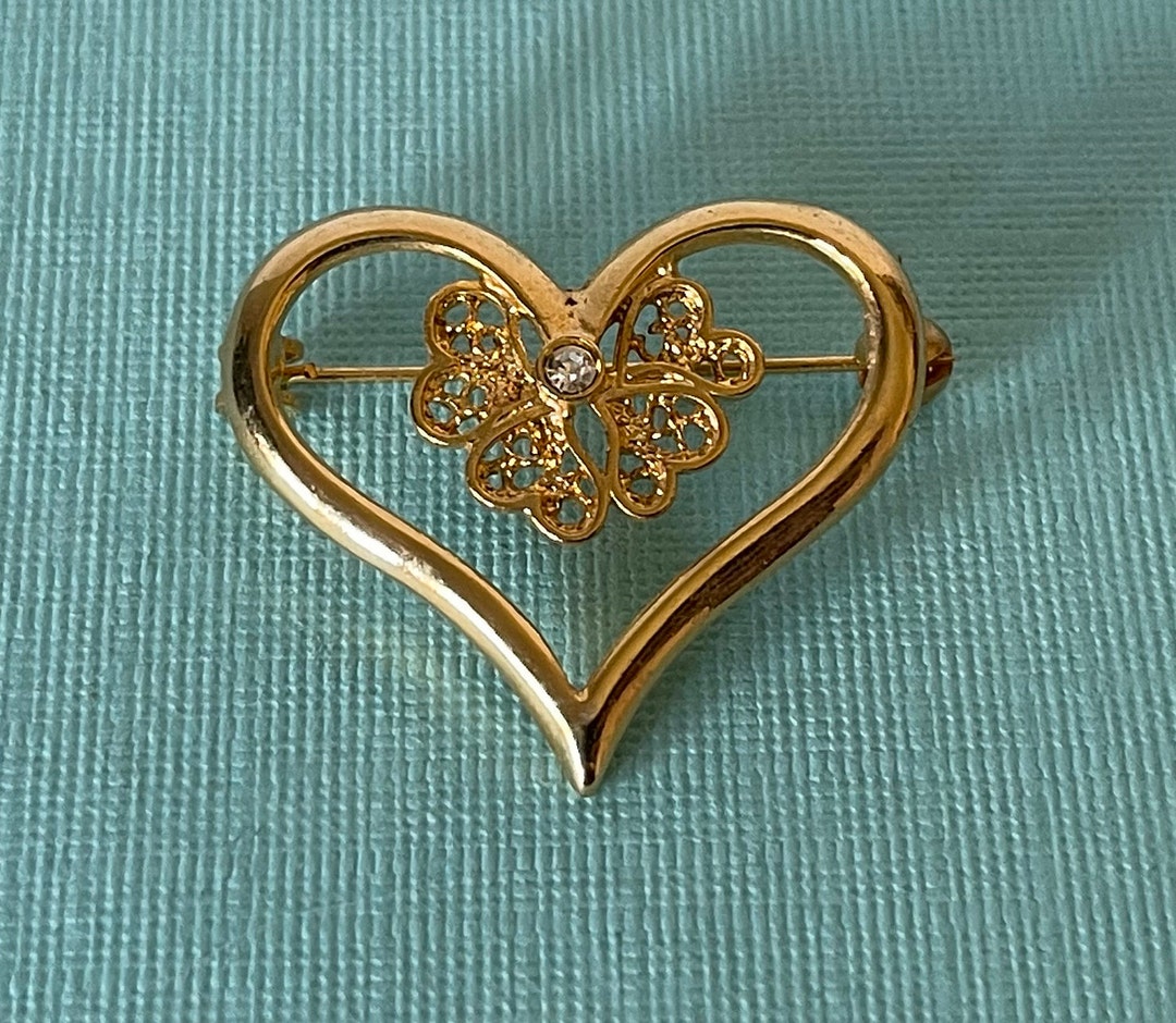 Vintage Heart Brooch Gold Heart Pin Valentine's Heart - Etsy