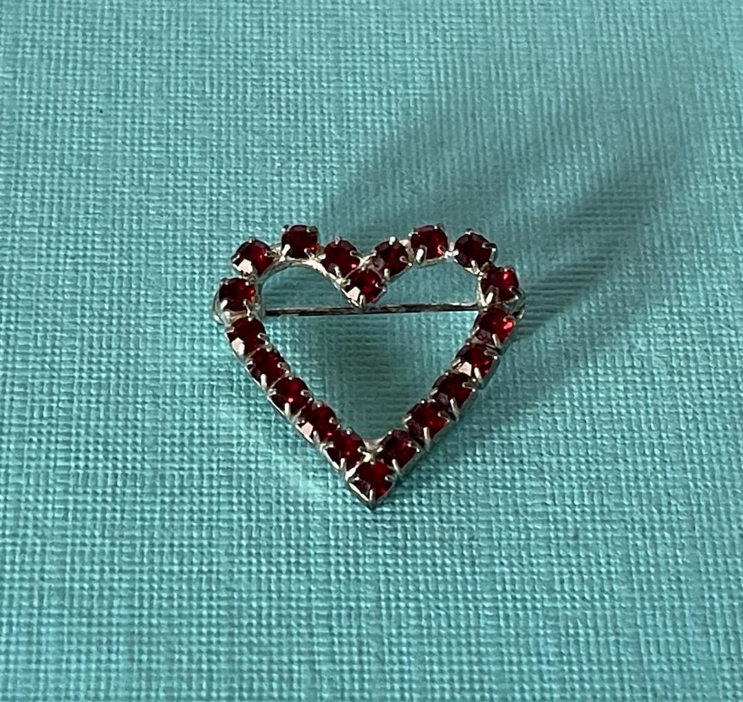 Vintage Heart Brooch, Rhinestone Heart Pin, Wedding Heart Pin, Red ...