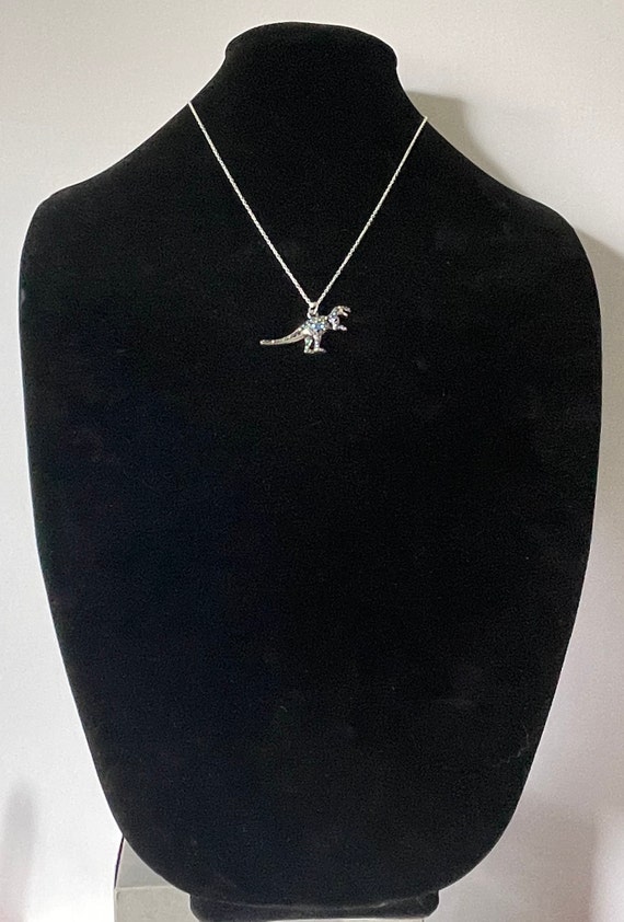 Rhinestone dinosaur necklace, silver dinosaur necklac… - Gem