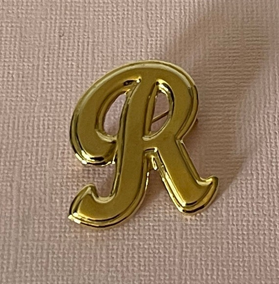 Vintage letter R brooch, gold letter R pin, letter R … - Gem