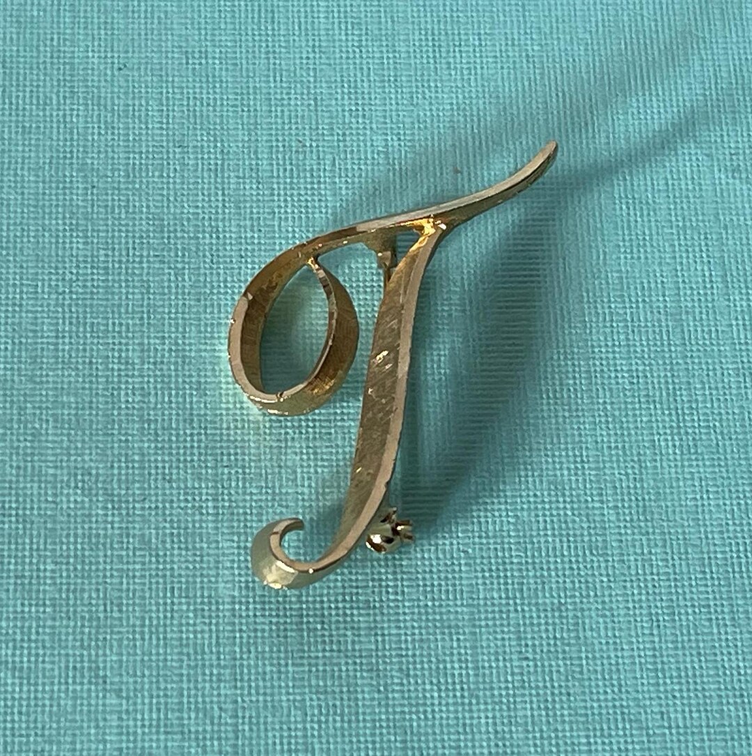 Vintage Letter T Brooch, Gold Letter T Brooch, Signed Mamselle Letter T Brooch, Initial T Pin ...