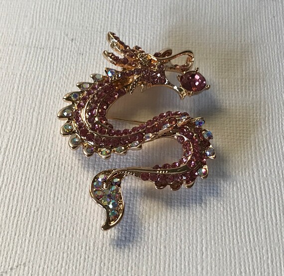 Pink rhinestone dragon pin, chinese dragon brooch, se… - Gem