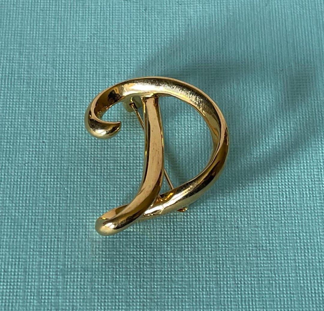 Vintage Letter D Brooch, Signed AK, Anne Klein Letter D Brooch, Gold ...