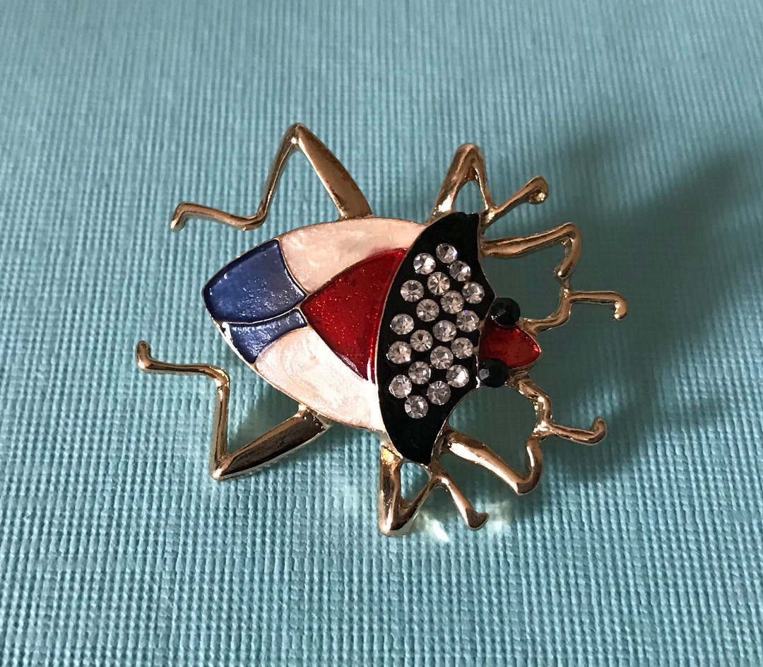 Patriotic Roach Brooch, Insect Pin, Red White and Blue Bug Pin ...