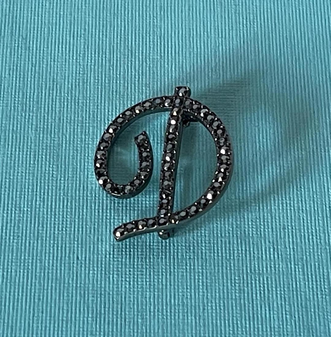 Vintage Letter D Brooch, Black Letter D Pin, Rhinestone Letter D Pin ...