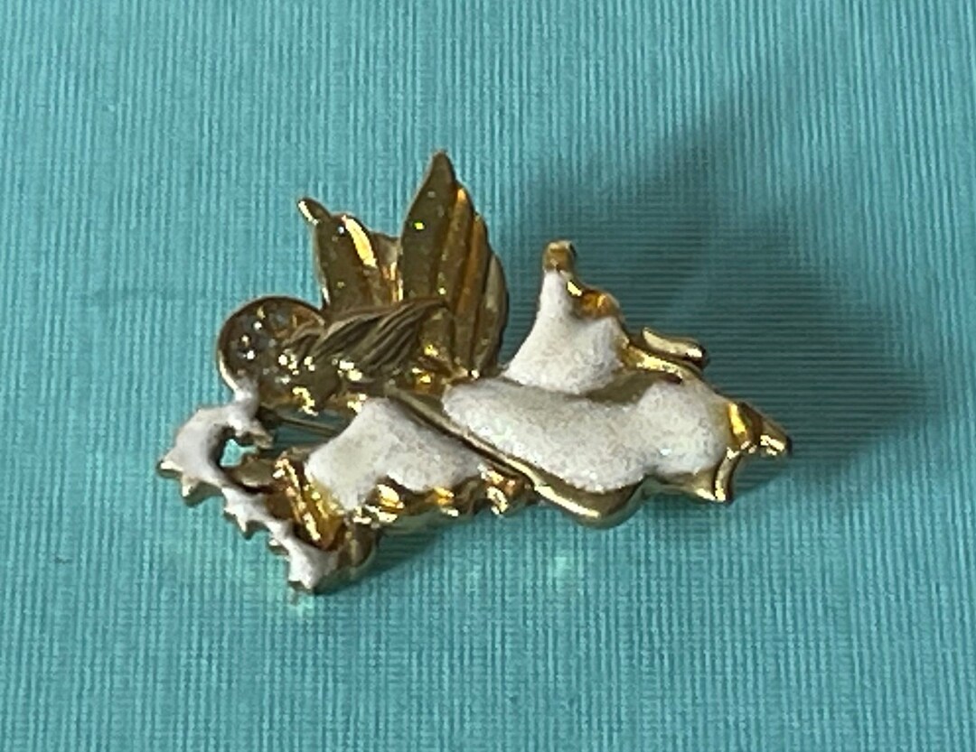 Vintage Angel Brooch, Glittery Angel Pin, Christmas Angel Pin, Gold ...