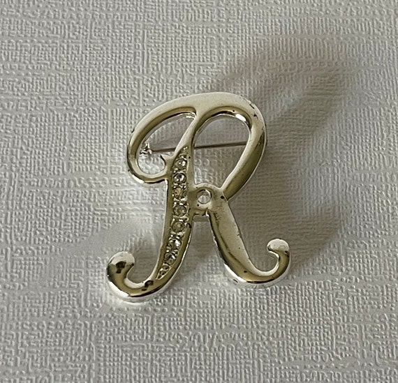 Vintage letter R brooch, silver letter r pin, letter … - Gem