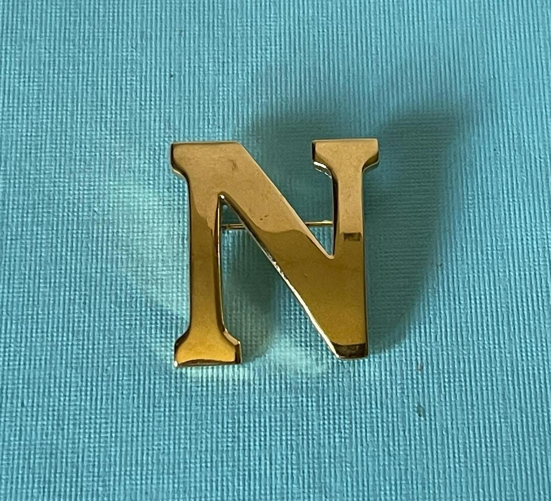 Vintage Letter N Brooch, Signed AK Letter N Pin, Gold Letter N Brooch ...