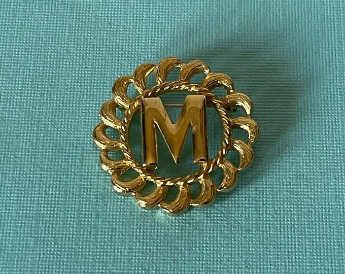 Vintage Letter M Brooch, Gold Letter M Pin, Letter M Jewelry, Letter M ...