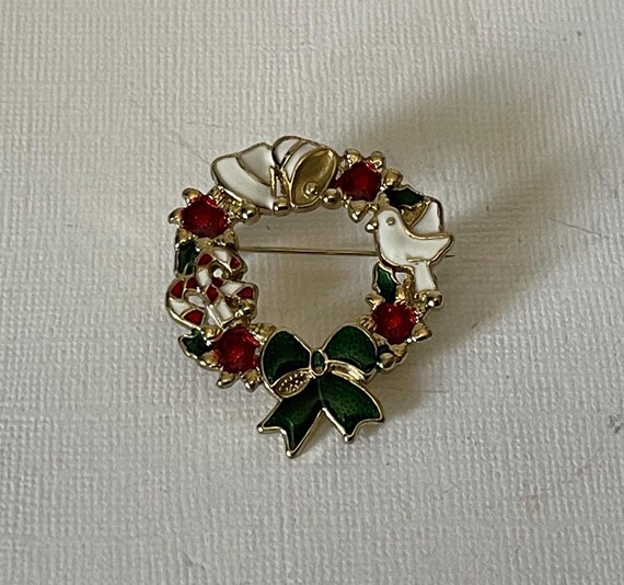 Vintage wreath brooch, dove wreath pin, Christmas wre… - Gem