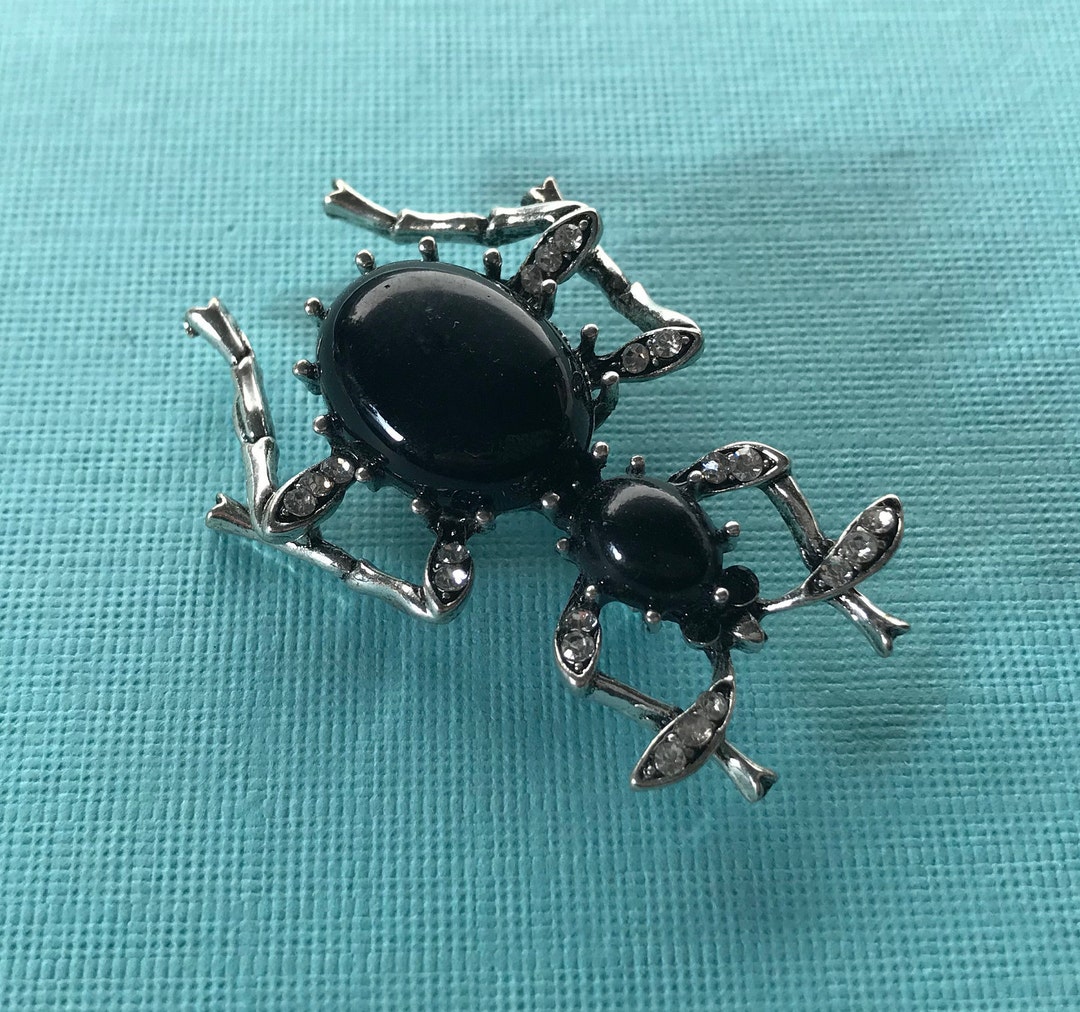 Large Black Ant Brooch, Silver and Black Ant Pin, Large Rhinestone Ant ...