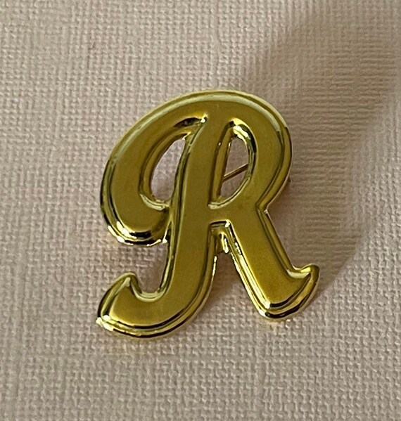 Vintage letter R brooch, gold letter R pin, letter R … - Gem