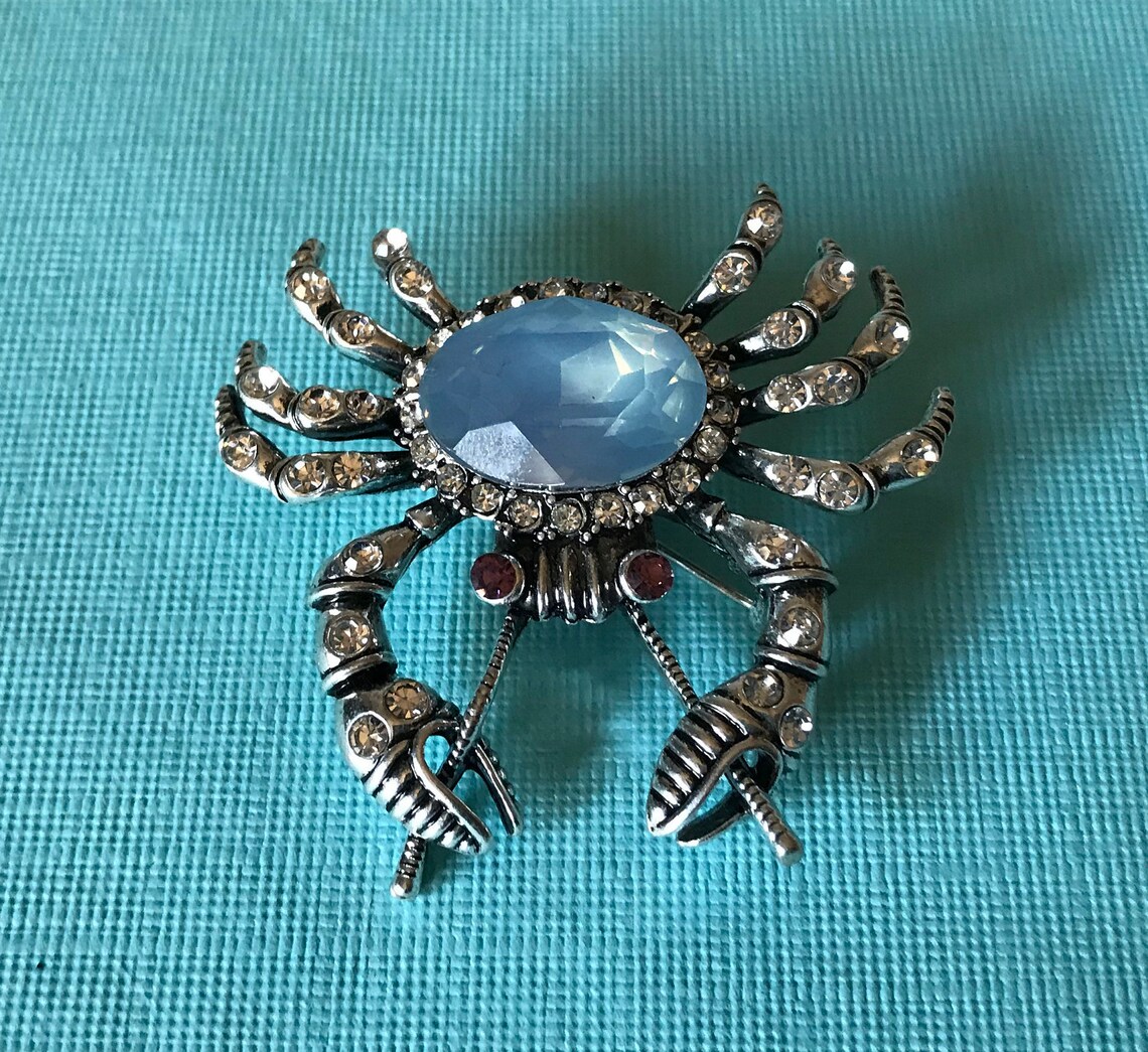 Rhinestone Crab Brooch Blue Crab Pin Crab Jewelry Soft - Etsy