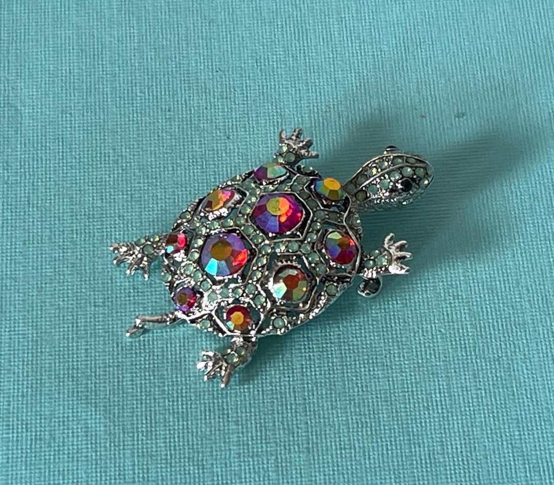 Large Vintage Turtle Brooch, Rhinestone Turtle Pin, Watermelon ...