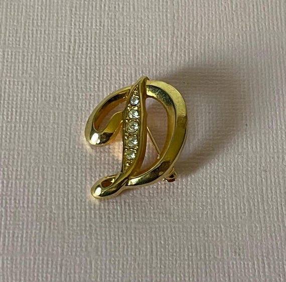 Vintage letter D brooch, signed letter d pin, rhinest… - Gem