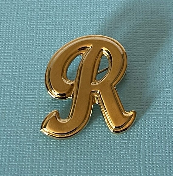 Vintage letter R brooch, gold letter R pin, letter R … - Gem