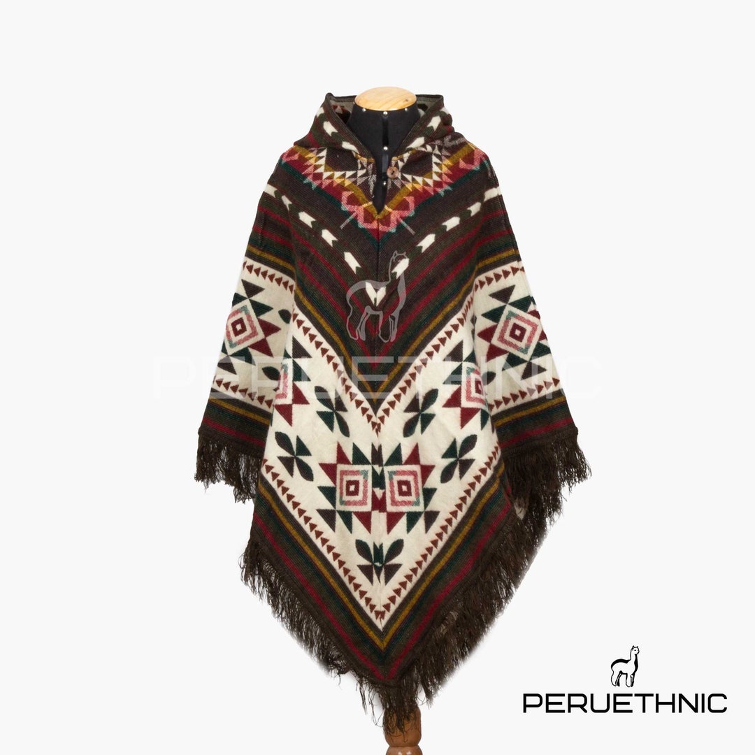 Alpaca Wool Poncho, Peruvian Poncho, Unisex Poncho, Hooded Poncho ...