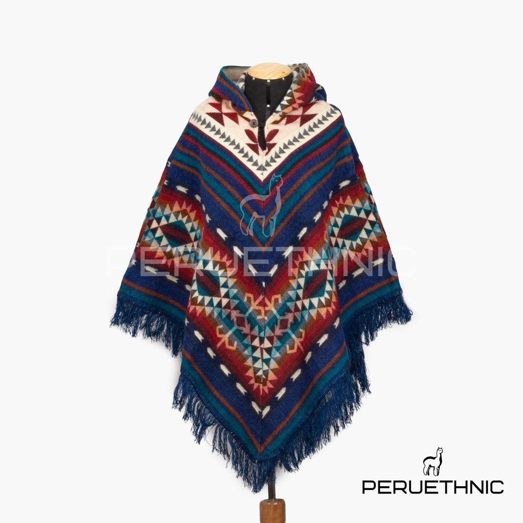Alpaca Wool Poncho, Peruvian Poncho, Unisex Poncho, Hooded Poncho ...
