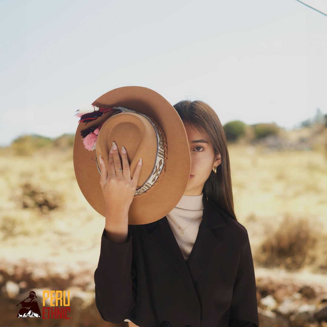 Camel Felt Fedora Andean Band, Winter Women Boho Hat, Wide Brim Fedora ...