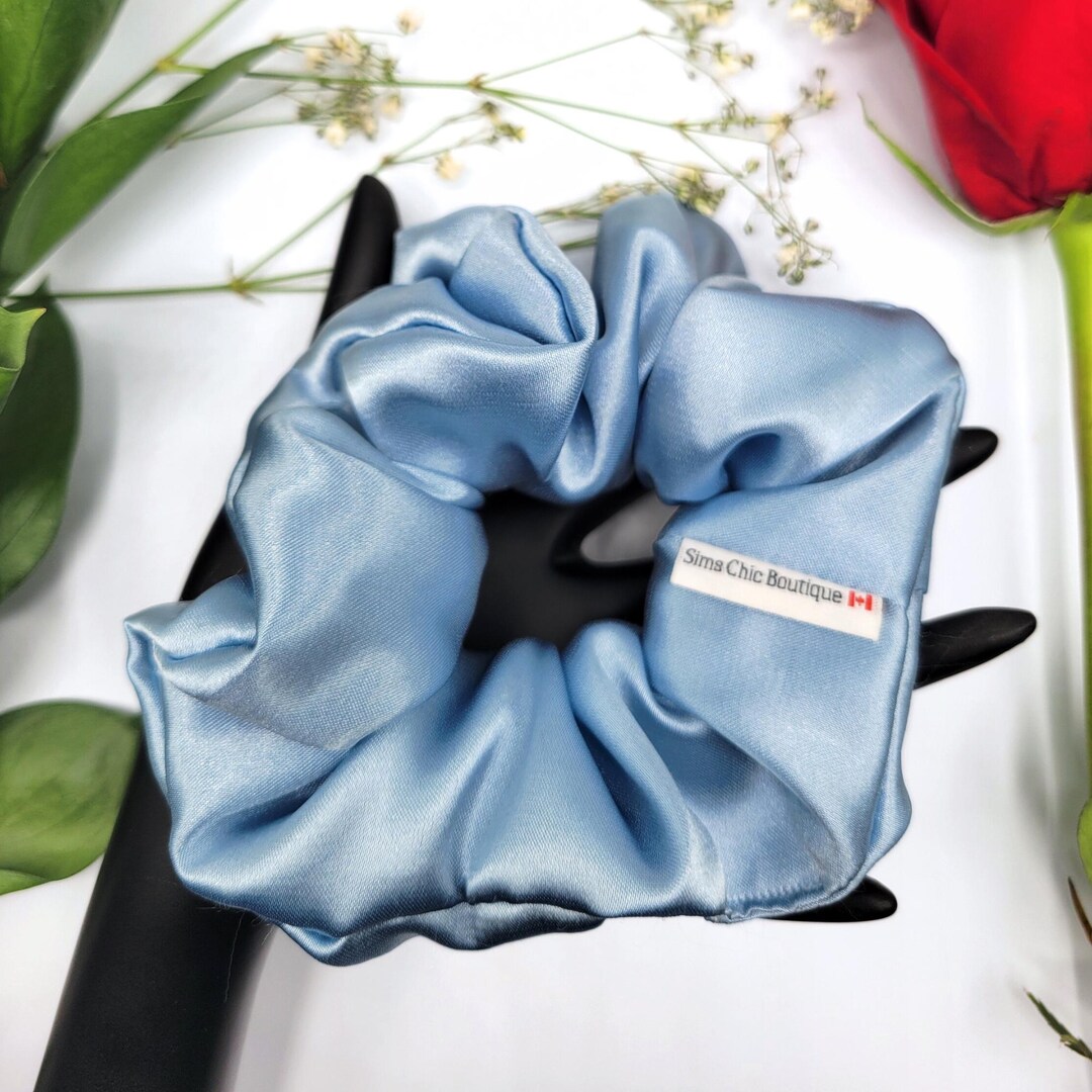 Handmade Dusty Blue Satin Scrunchie: Luxury Hair Tie - Etsy