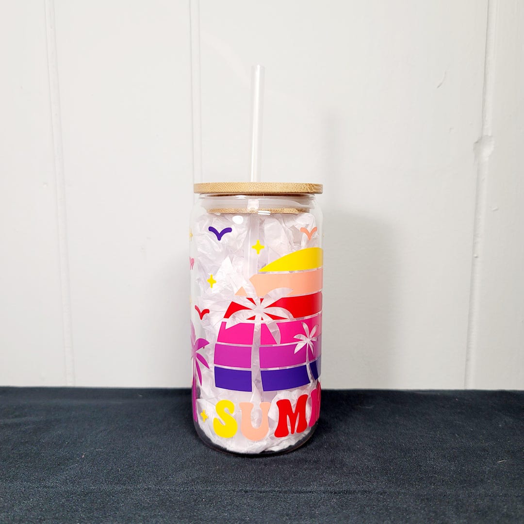 Summer Glass Iced Coffee Cup, With Bamboo Lid and Plastic Straw - Etsy
