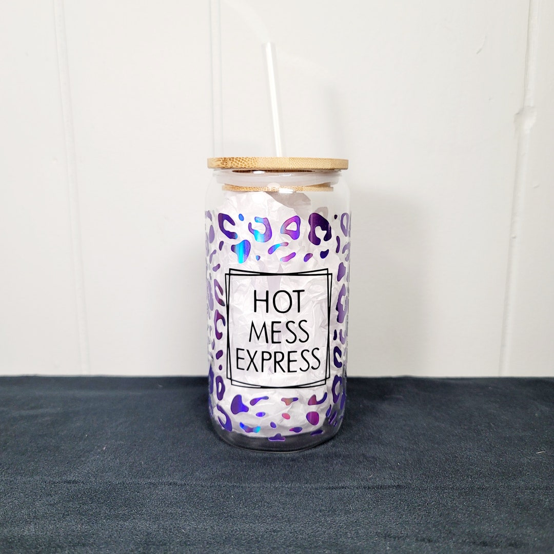 Hot Mess Express Glass Can With Bamboo Lid and Plastic Straw - Etsy