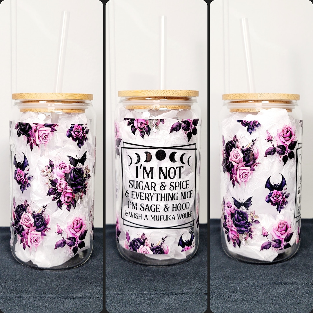 Sage & Hood Glass Iced Coffee Cup, With Bamboo Lid and Plastic Straw ...