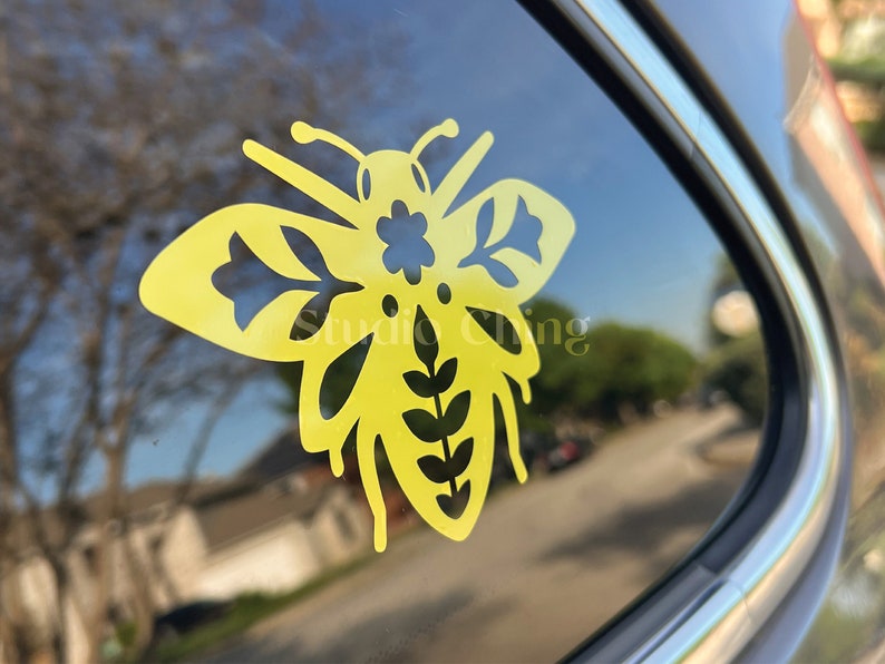 Yellow Floral Bee Boho Car Decal for Beekeepers and Gardeners. Exterior ...