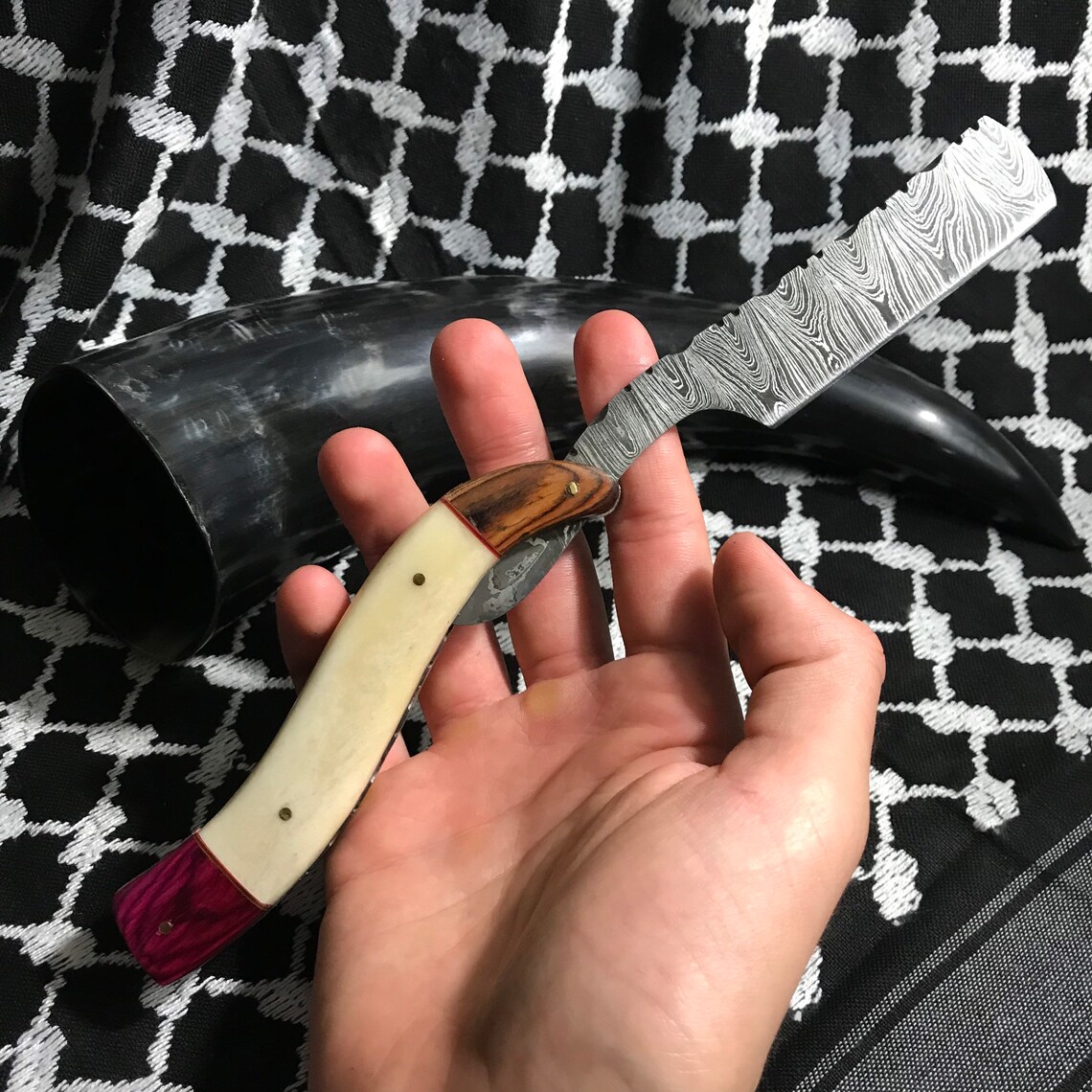 Custom Made Damascus Straight Razor With Bone & Wood Damascus - Etsy