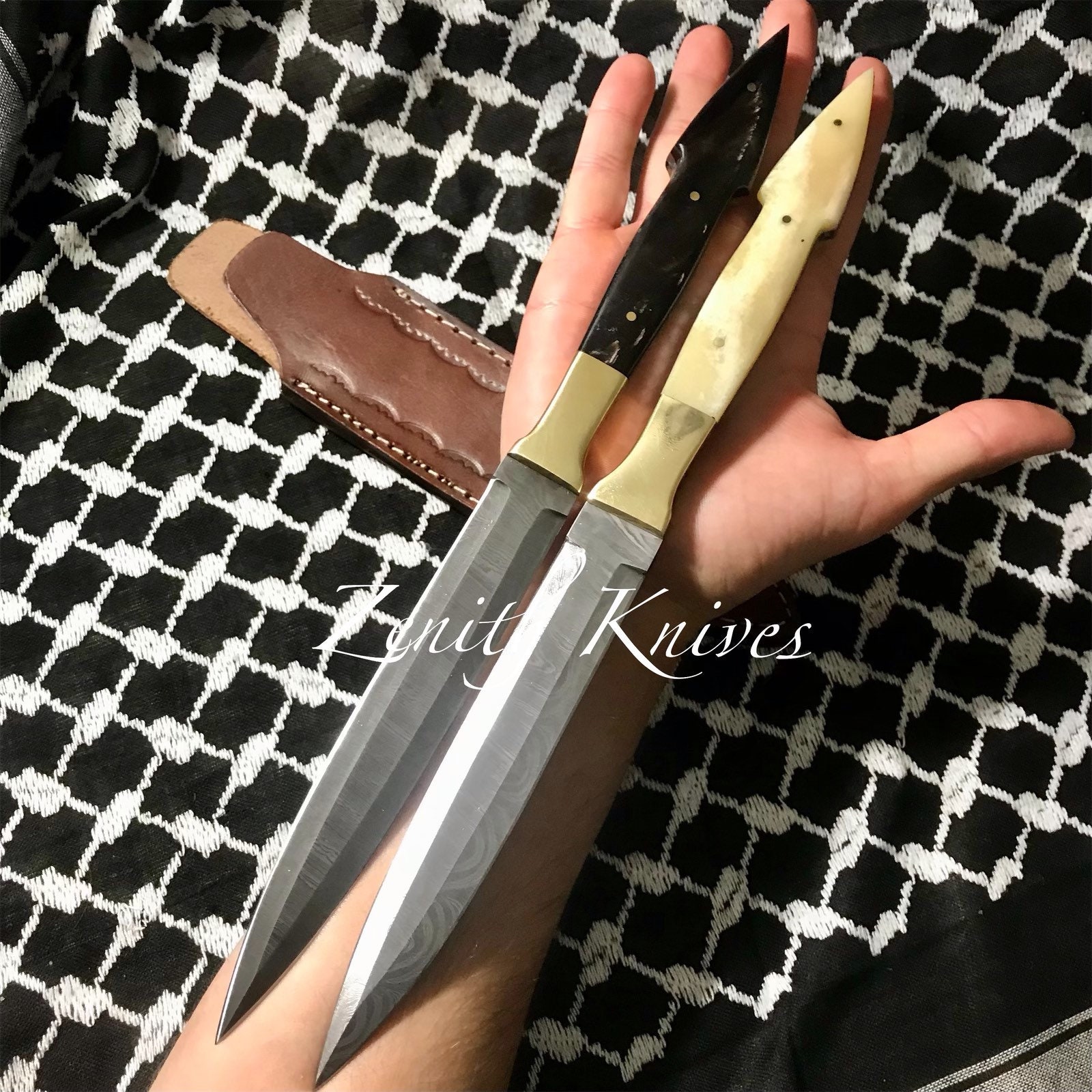 Personalized 12 Inch Damascus Dagger With Black Bull Horn & Bone Handle ...